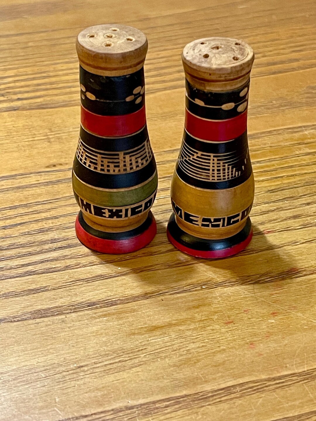 Vintage Mexico Souvenir Wooden Salt & Pepper Shakers - 3" Tall - Etsy