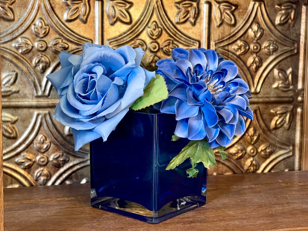 Cobalt Blue Square Glass Vase - Flower Vase - Beautiful Vase - Etsy