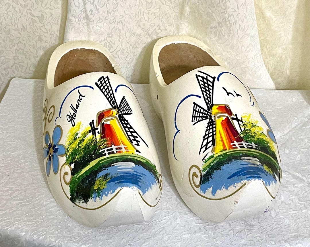 Vintage Hand Carved and Painted Dutch Wooden Shoes - Dutch Clogs ...