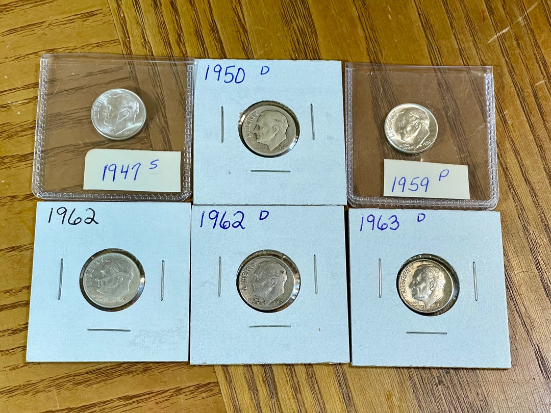 Six Vintage Silver Roosevelt Dimes Your Choice 1947S, 1950D, 1959P ...