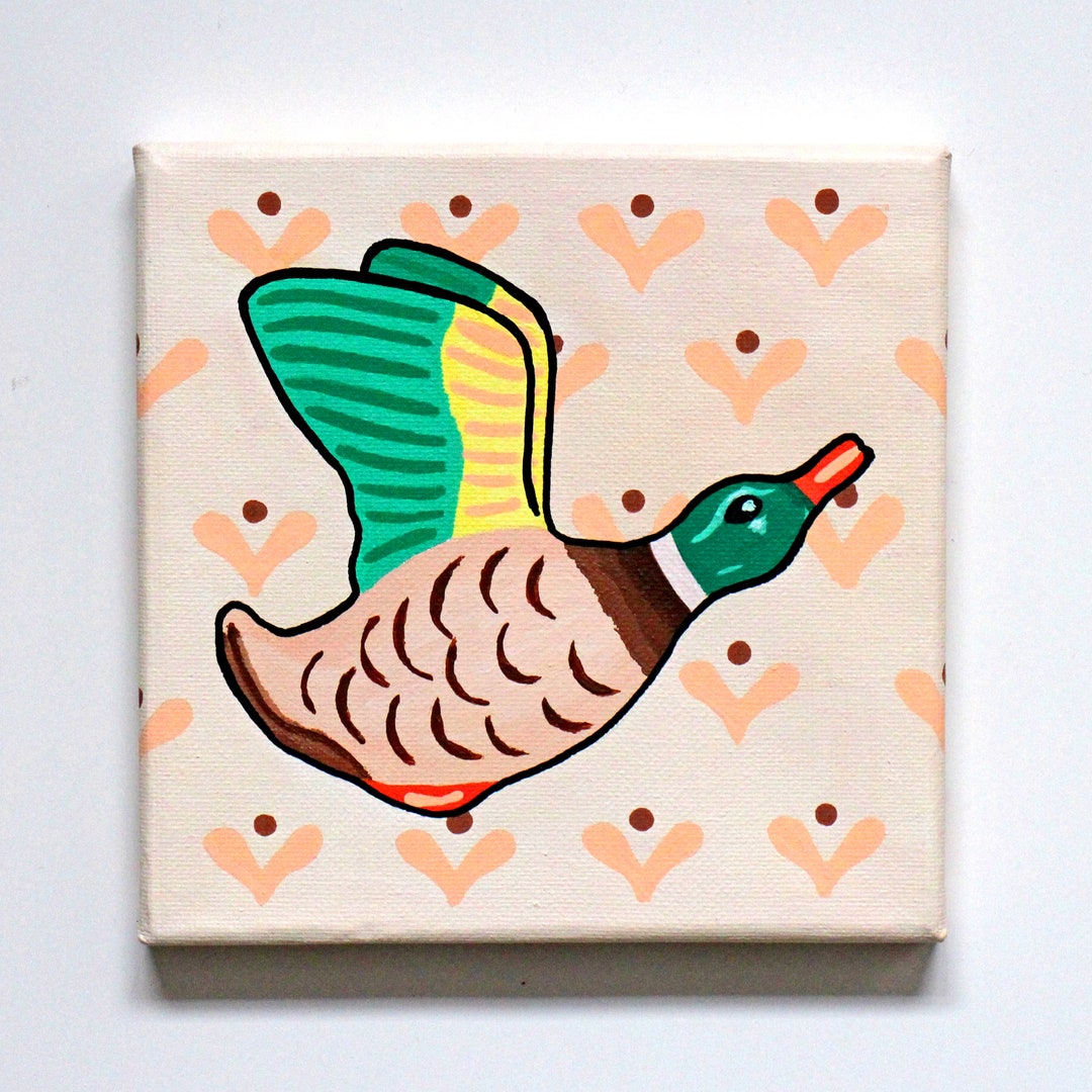 Retro Flying Duck With Pattern Wallpaper on Miniature Canvas - Pop Art ...
