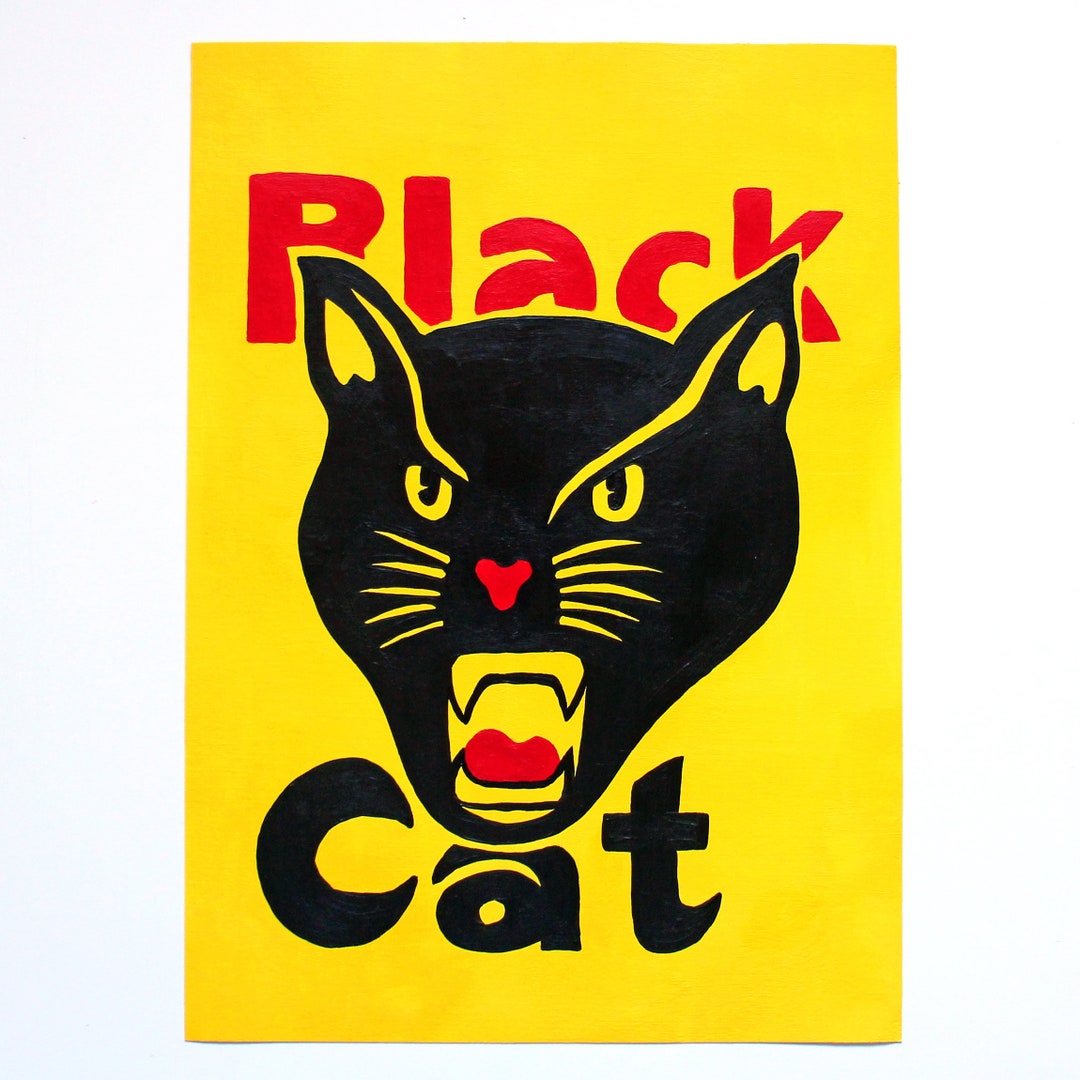 Black Cat Fireworks Logo Pop Art Painting on A4 Paper - Retro Halloween ...