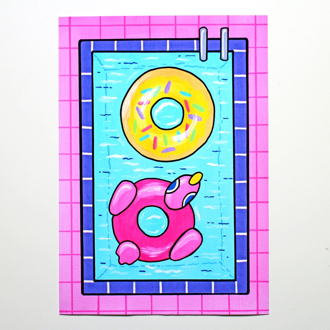 Pool Floats Pop Art Print: Flamingo & Donut - Summer Giclee Print - Etsy