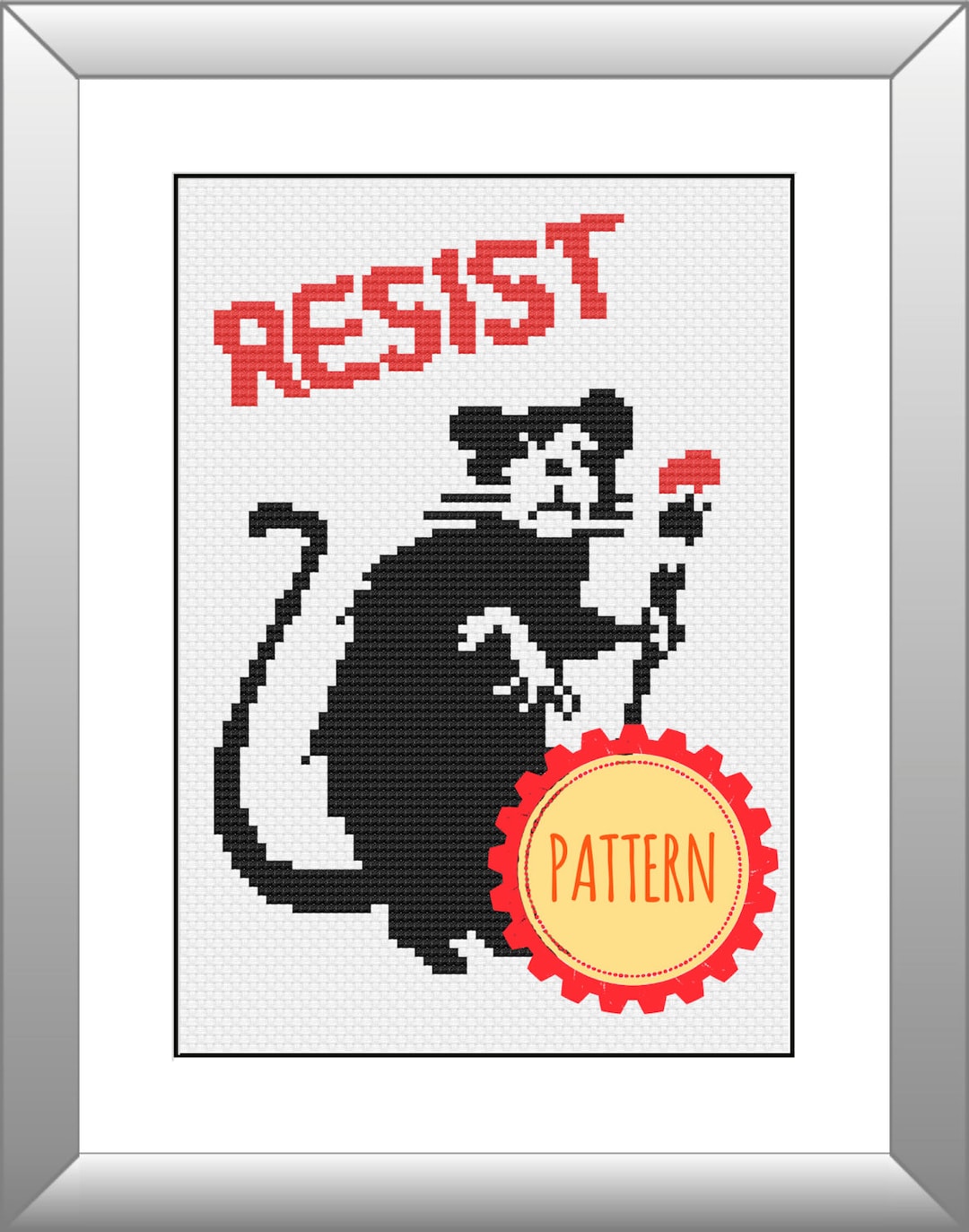 PATTERN: Paint Brush Rat, Resist, Banksy Cross Stitch Pattern - Instant ...