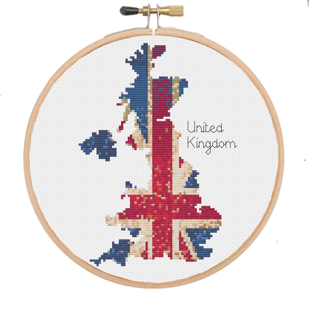 PATTERN: Antique United Kingdom Map Silhouette and Union Jack Pdf Cross ...