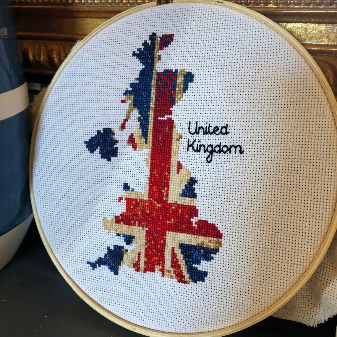 PATTERN: Antique United Kingdom Map Silhouette and Union Jack Pdf Cross ...