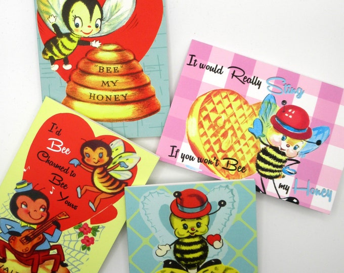Retro Bumble Bee Valentine Note Card Pack Bees Knees Honey Vintage ...
