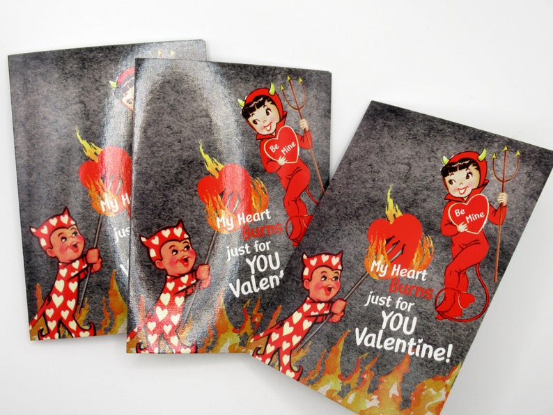 Retro Halloween Valentine Note Card Pack Ghost Devil Frankenstein ...