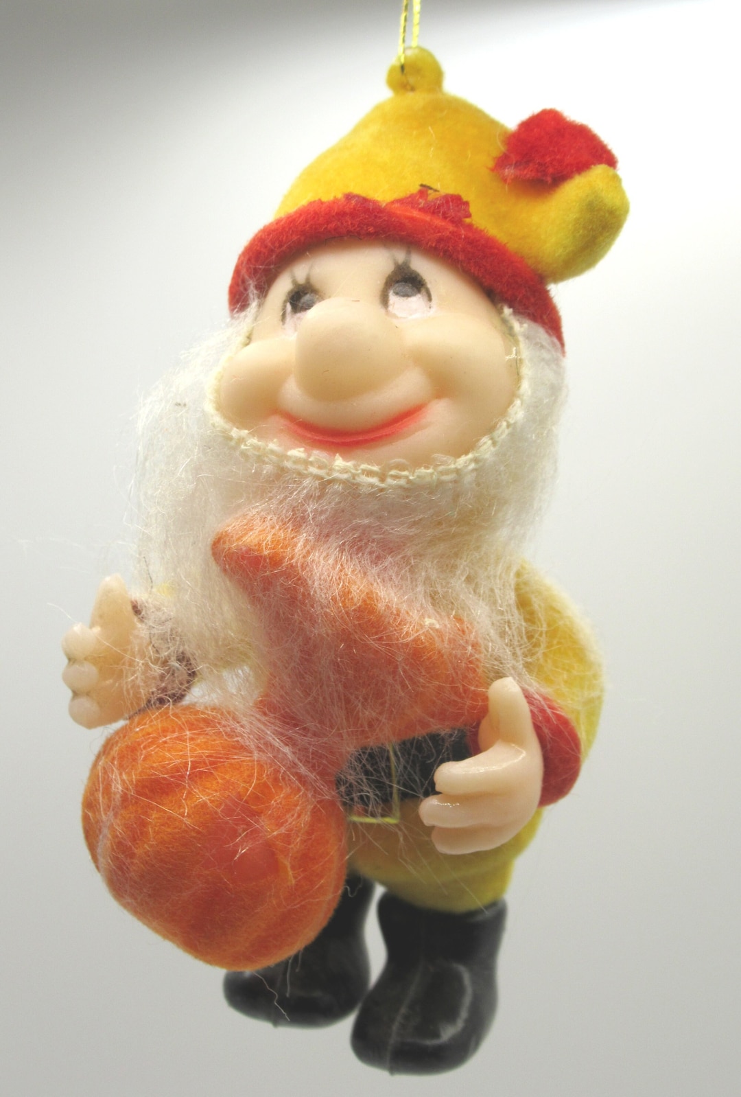 Vintage 60s Flocked Dwarf Christmas Tree Ornament Elf Kitschmas Gnome ...