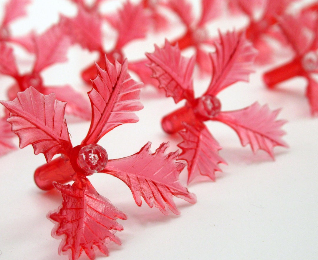 Red Poinsettia Ceramic Tree Replacement Bulbs Holly Berry Christmas ...