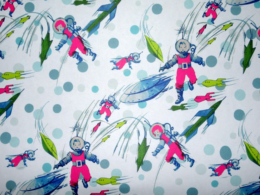 Retro Space Cadet Wrapping Paper Novelty 50s Decoration Kitschy Pinup ...