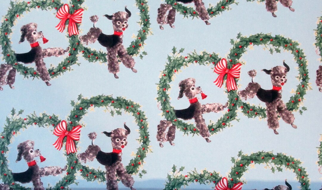 Retro Playful Poodles Christmas Wrapping Paper Novelty 50s Decoration ...