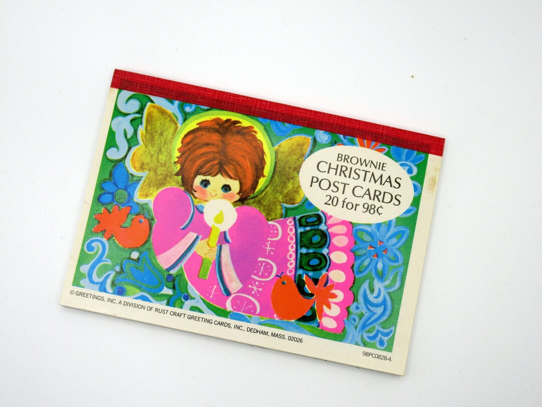 Vintage 1970s Pink Angel Rust Craft Brownie Post Cards Christmas ...