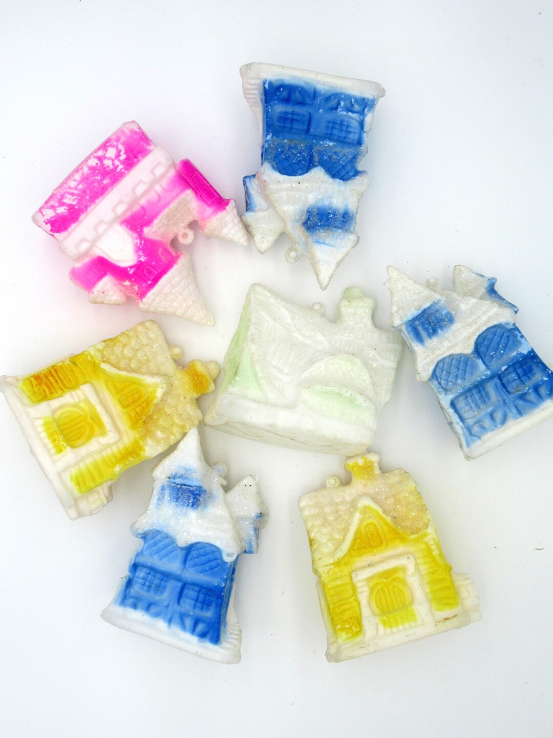 Rare Vintage Village String Light Cover 70s Craft Blue Yellow Pink ...