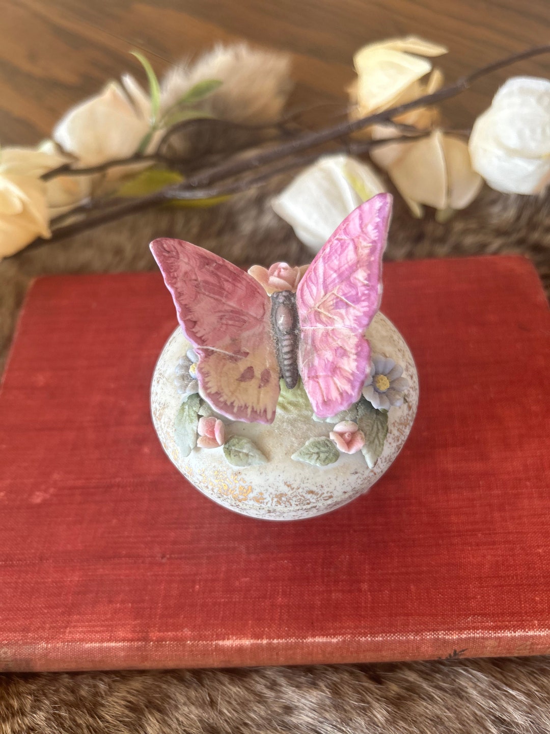 Vintage Lefton Butterfly Box With Lid / Ring Dish / Trinket Box - Etsy