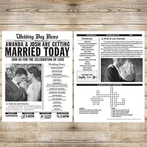 Mini NEWSPAPER Wedding Program Custom VINTAGE Rustic - Etsy