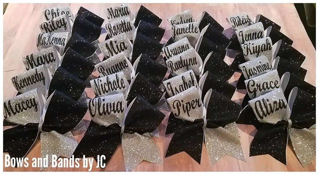 Black and Silver Glitter Name Cheer Bows, Team Bows, Cheerleading Team ...