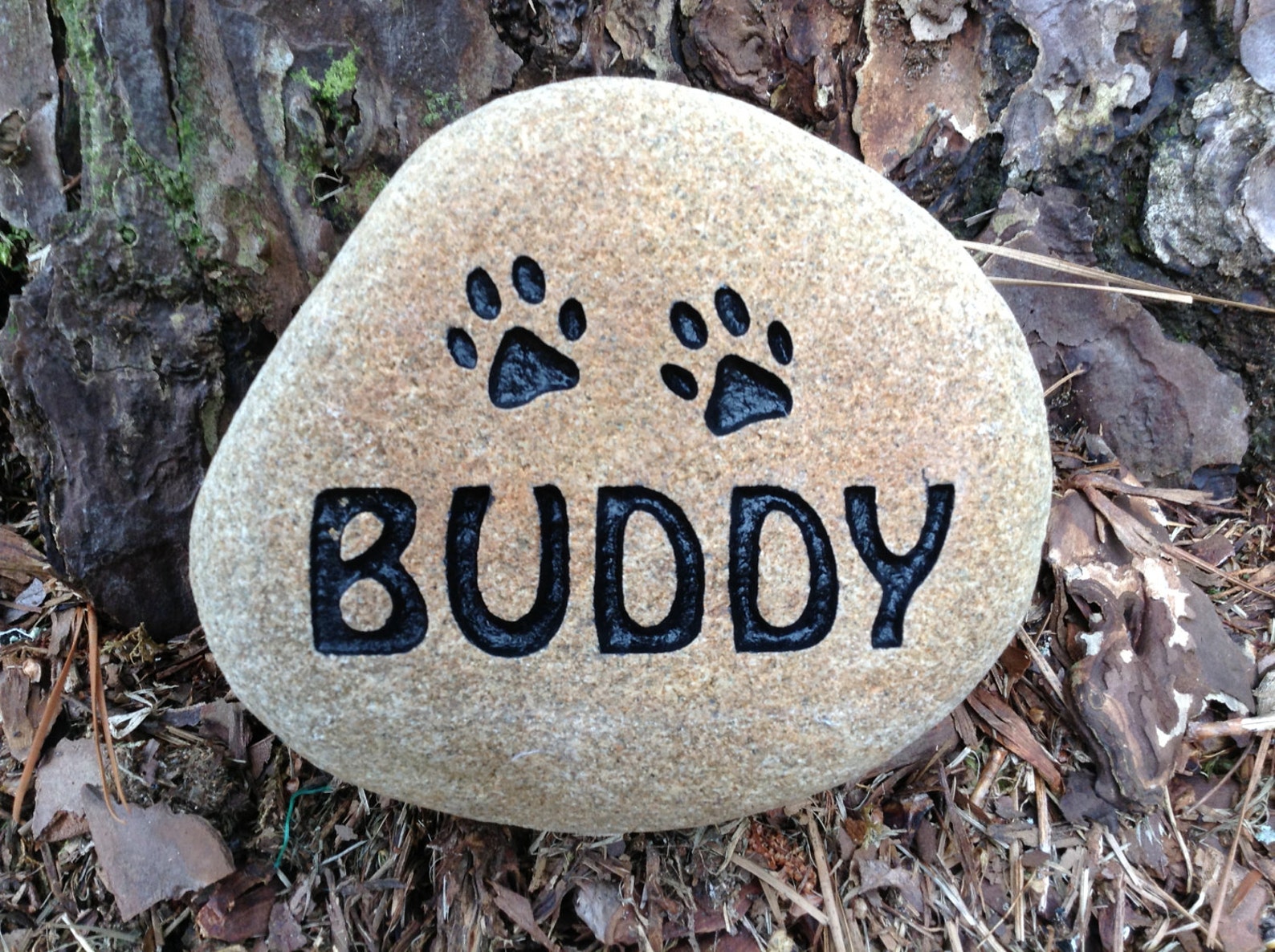 Personalized Pet Memorial River Stone, Engraved Pet Name Paw Print ...
