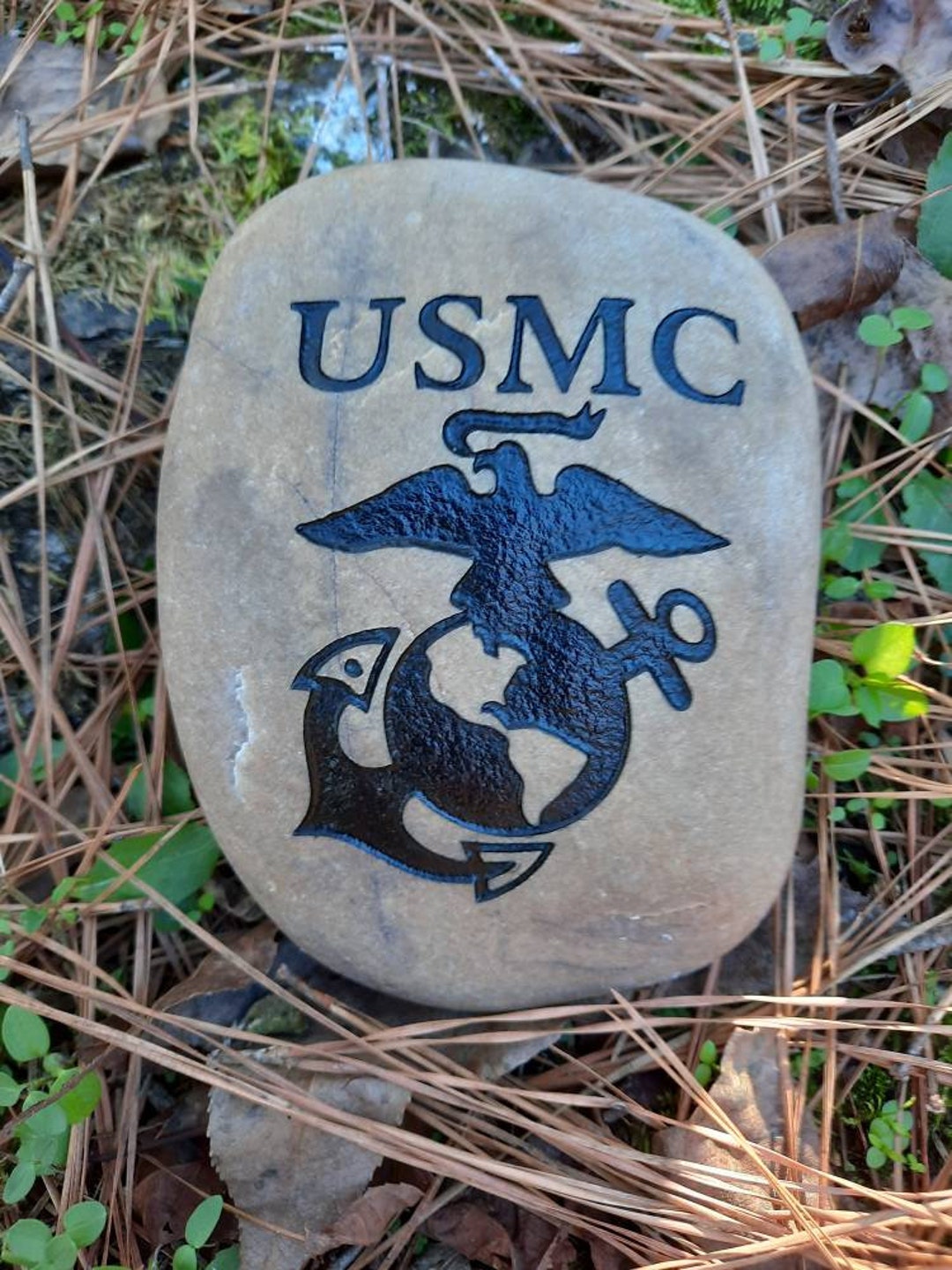 United States Marine Corps Eagle Globe Anchor Engraved River Stone ...