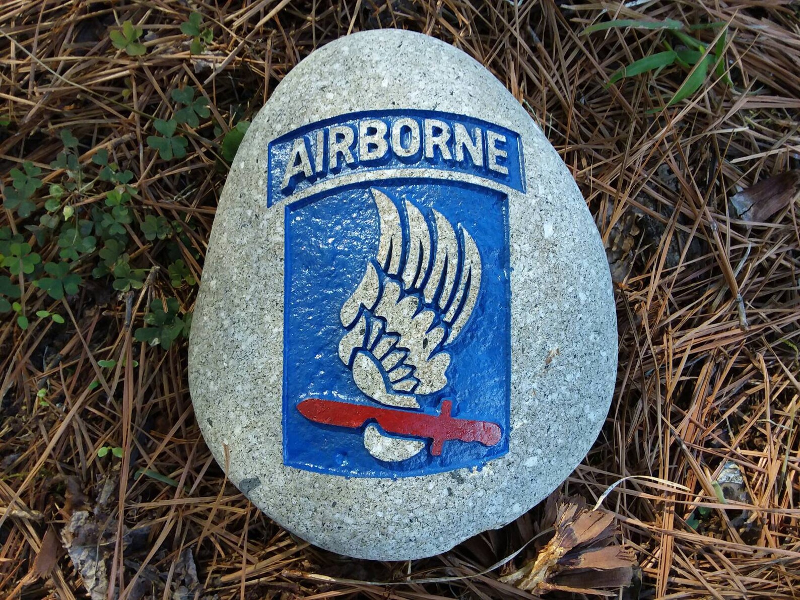 Army 173rd Airborne Brigade Patch Logo Engraved on a River Stone, Army ...