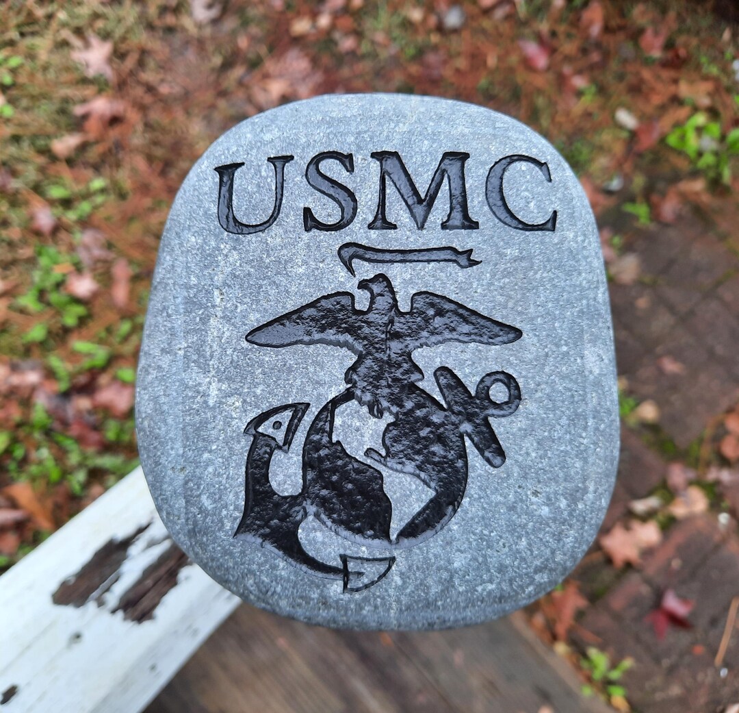 United States Marine Corps Eagle Globe Anchor Engraved River Stone ...