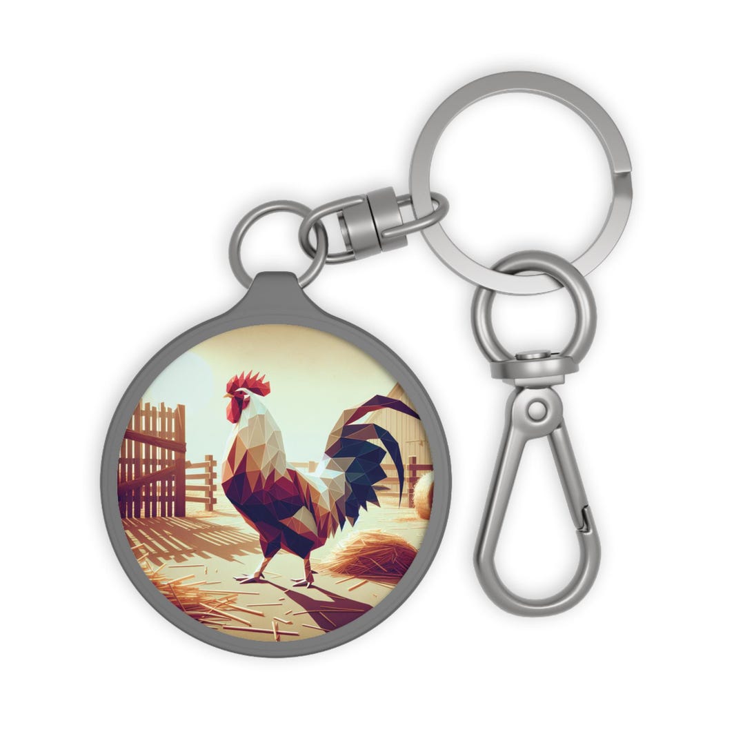 Barnyard Rooster Keychain, Farm Animal Keyring Tag, Cute Rooster Key ...