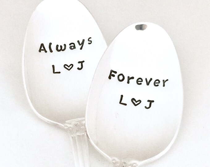 Custom Hand Stamped Spoons, Couples Initials Coffee Spoon Set, Vintage ...