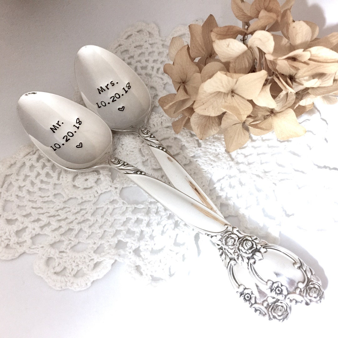 Custom Wedding Spoons, Vintage Hand Stamped Spoons, Engagement Spoons ...