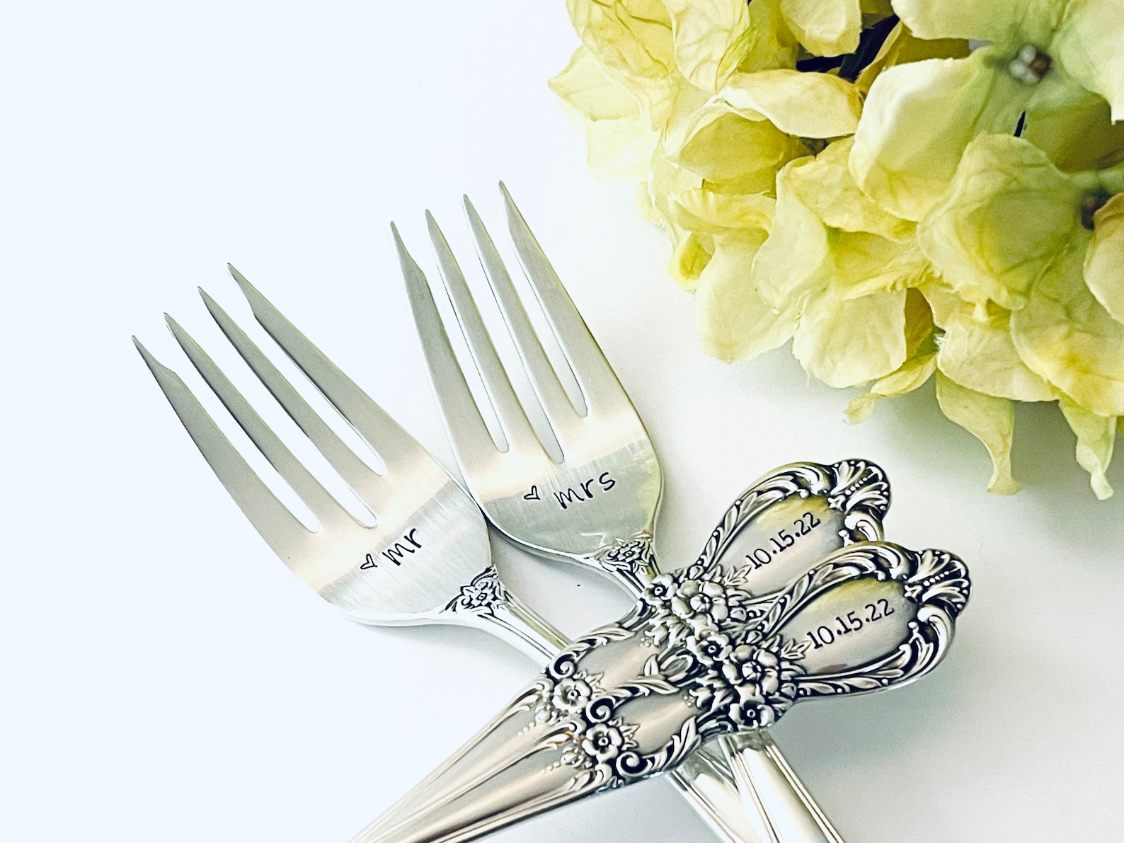 Custom Wedding Forks - Vintage Hand Stamped Dessert Fork Set - Wedding ...