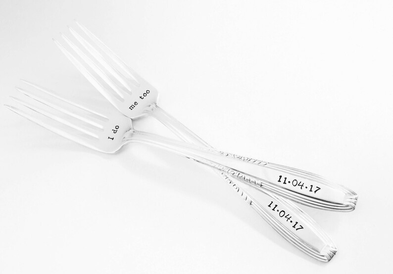 Vintage Hand Stamped Wedding Forks - Engraved Silver Plate I Do / Me ...
