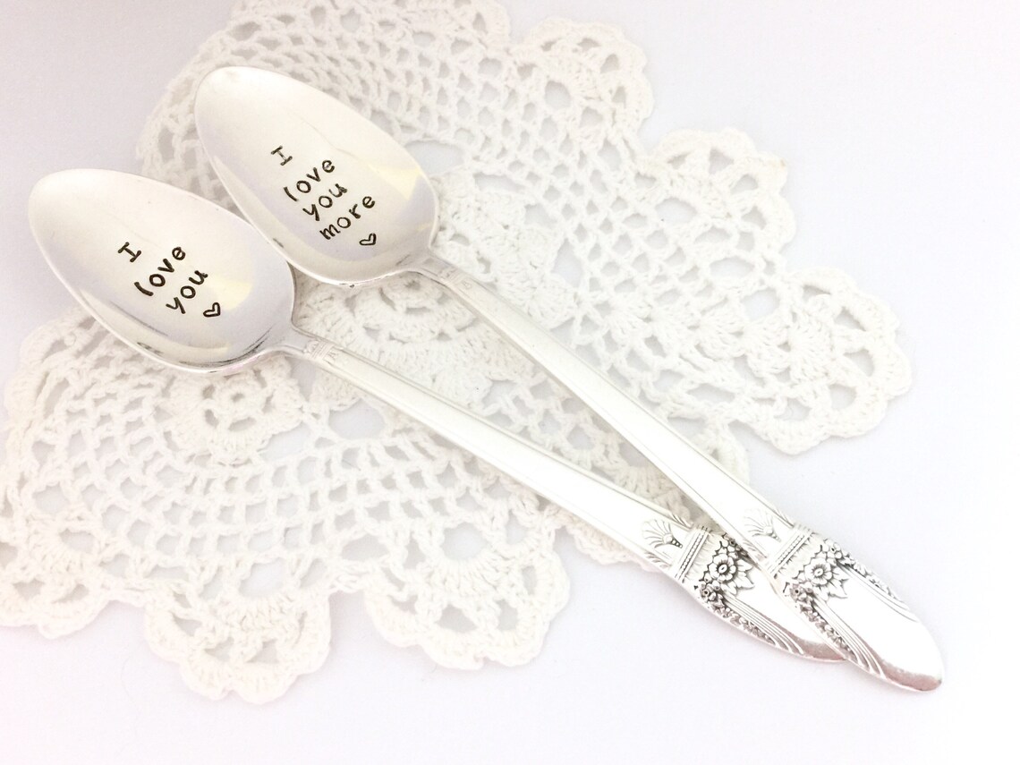Custom Hand Stamped Spoons - Vintage Silver Plate Spoons - I Love You I ...