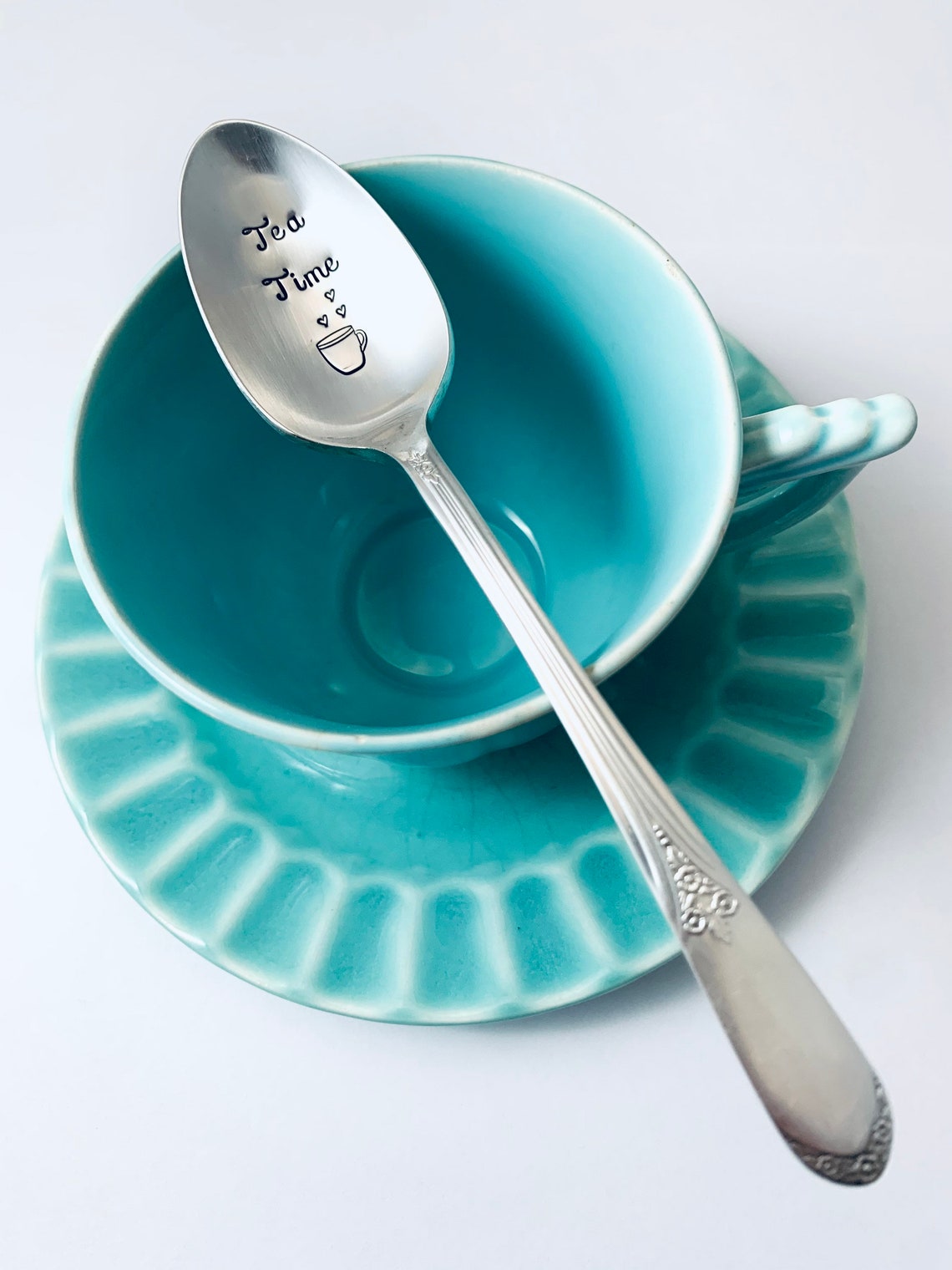 Custom Handstamped Teaspoon Vintage Silverplate Tea Time | Etsy