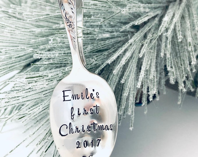 Baby’s First Christmas Ornament, Silverplate Baby Spoon Ornament ...