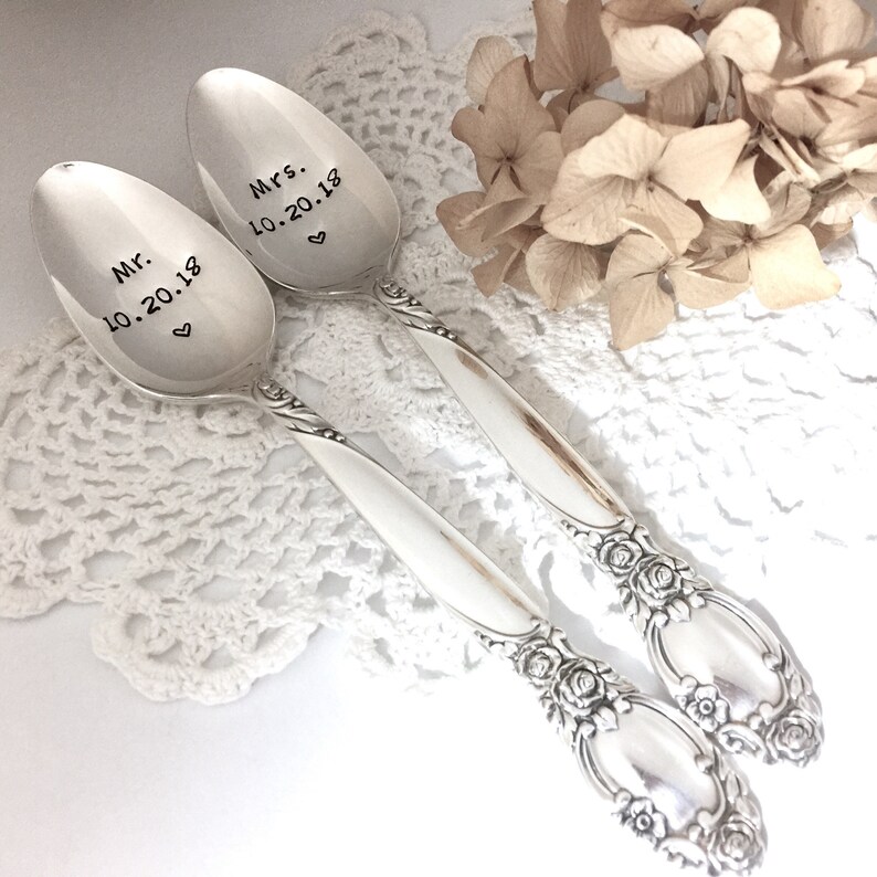 Custom Wedding Spoons Vintage Hand Stamped Spoons Engagement | Etsy