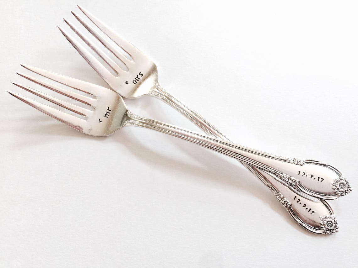 Custom Wedding Forks Vintage Hand Stamped Dessert Fork Set - Etsy