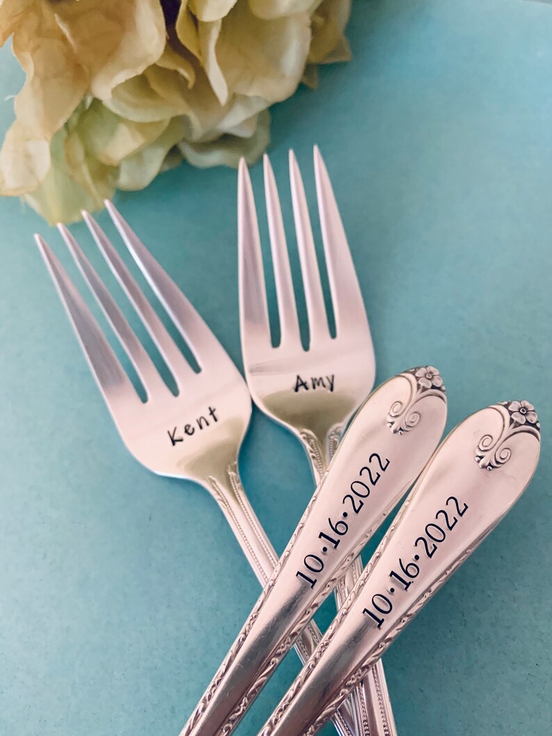 Custom Wedding Forks, Vintage Hand Stamped Forks, Engagement Gift Ideas ...