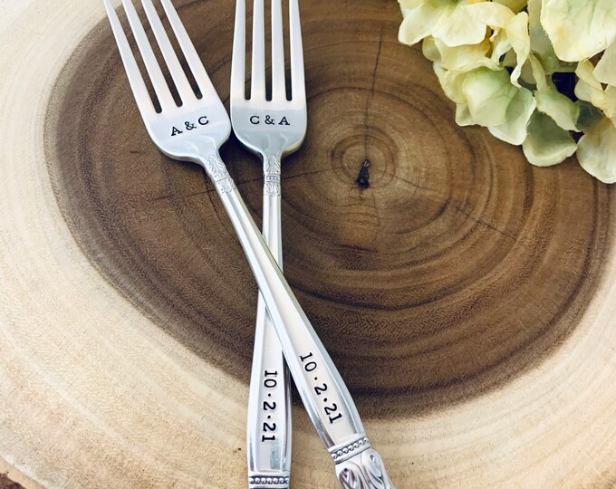 Custom Wedding Forks Custom Wedding Date Fork Set Hand Stamped Vintage ...