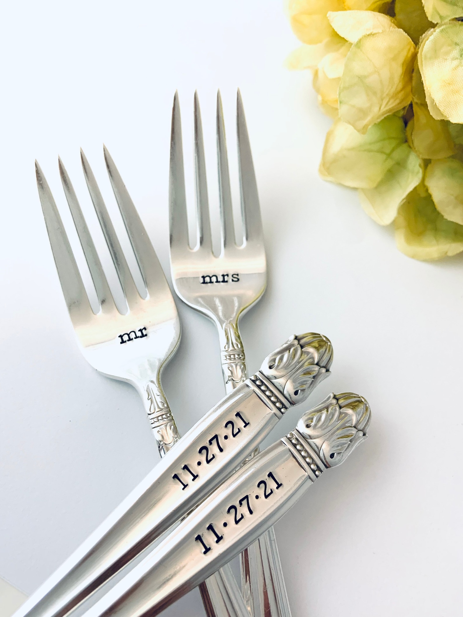 Mr & Mrs Wedding Forks Custom Wedding Date Fork Set Hand - Etsy