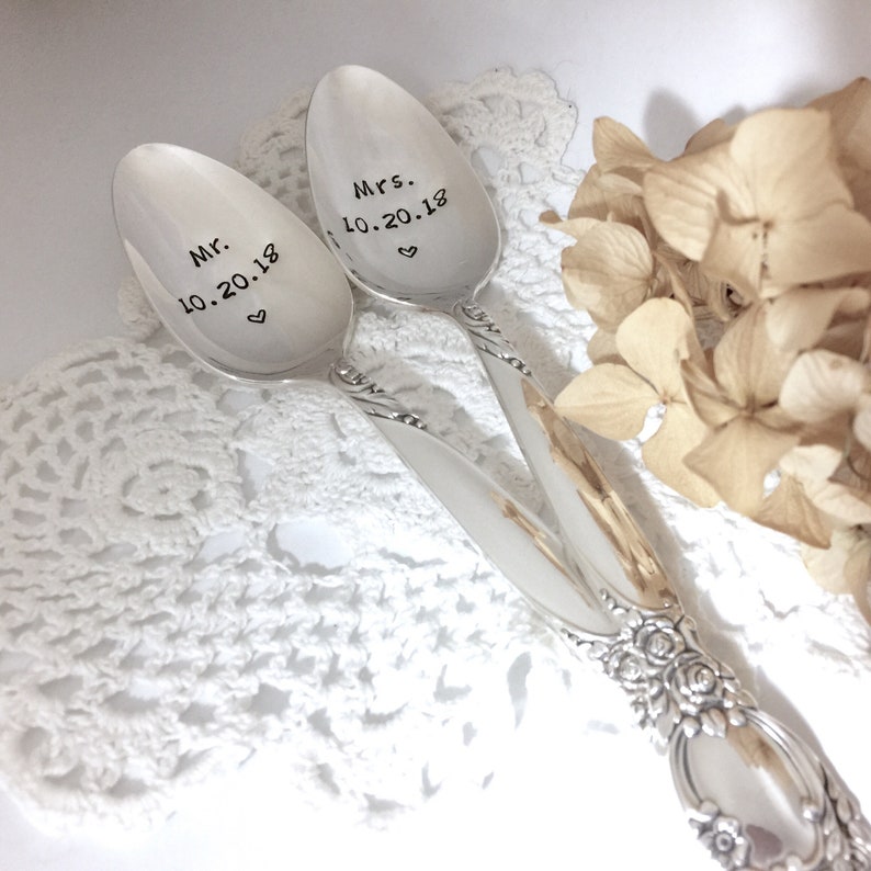 Custom Wedding Spoons Vintage Hand Stamped Spoons Engagement | Etsy