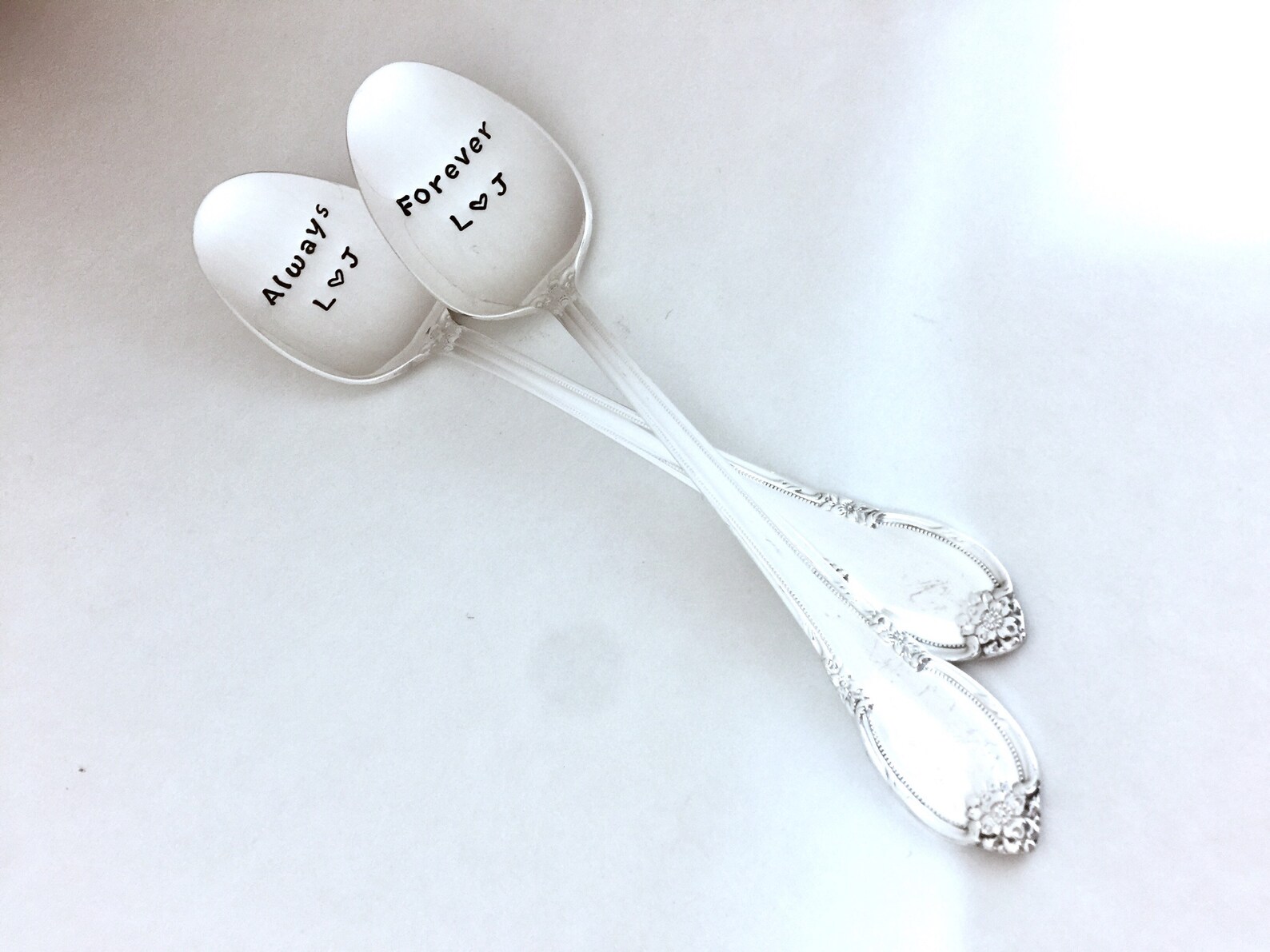 Custom Hand Stamped Spoons, Couples Initials Coffee Spoon Set, Vintage ...