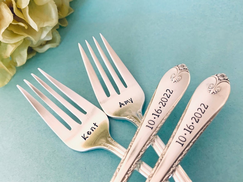 Custom Wedding Forks, Vintage Hand Stamped Forks, Engagement Gift Ideas ...