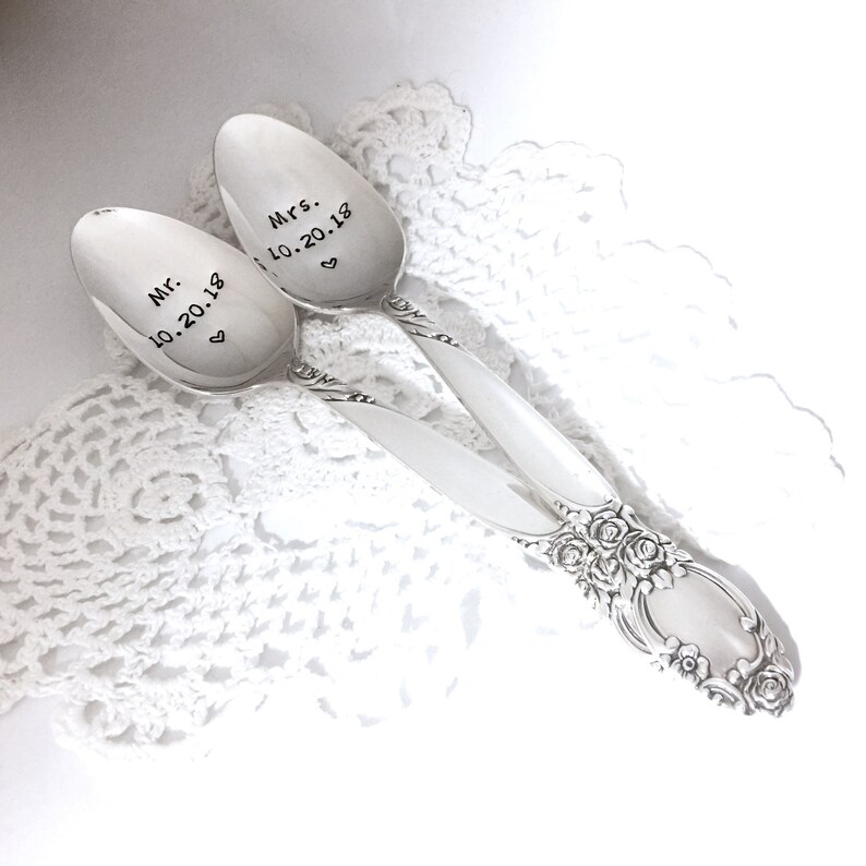 Custom Wedding Spoons Vintage Hand Stamped Spoons Engagement | Etsy