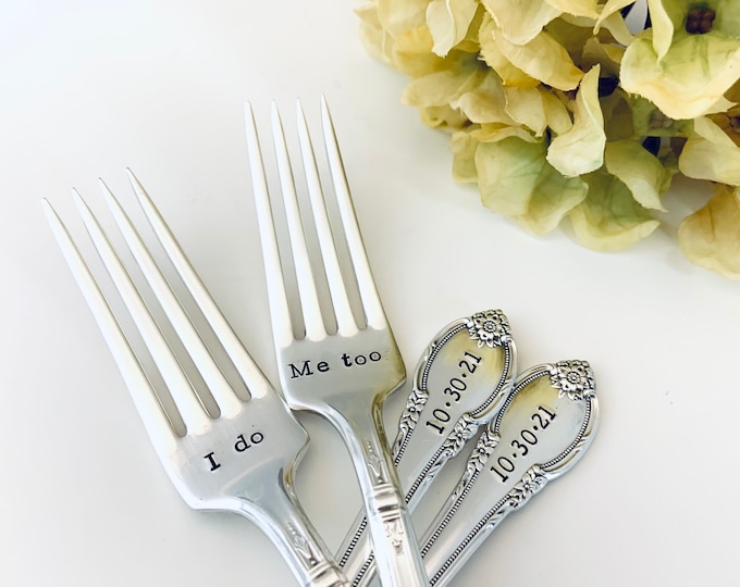 Custom Wedding Fork Set - Handstamped Wedding Date Forks - Cake Cutting ...