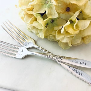 Custom Wedding Fork Set - Handstamped Wedding Date Forks - Cake Cutting ...