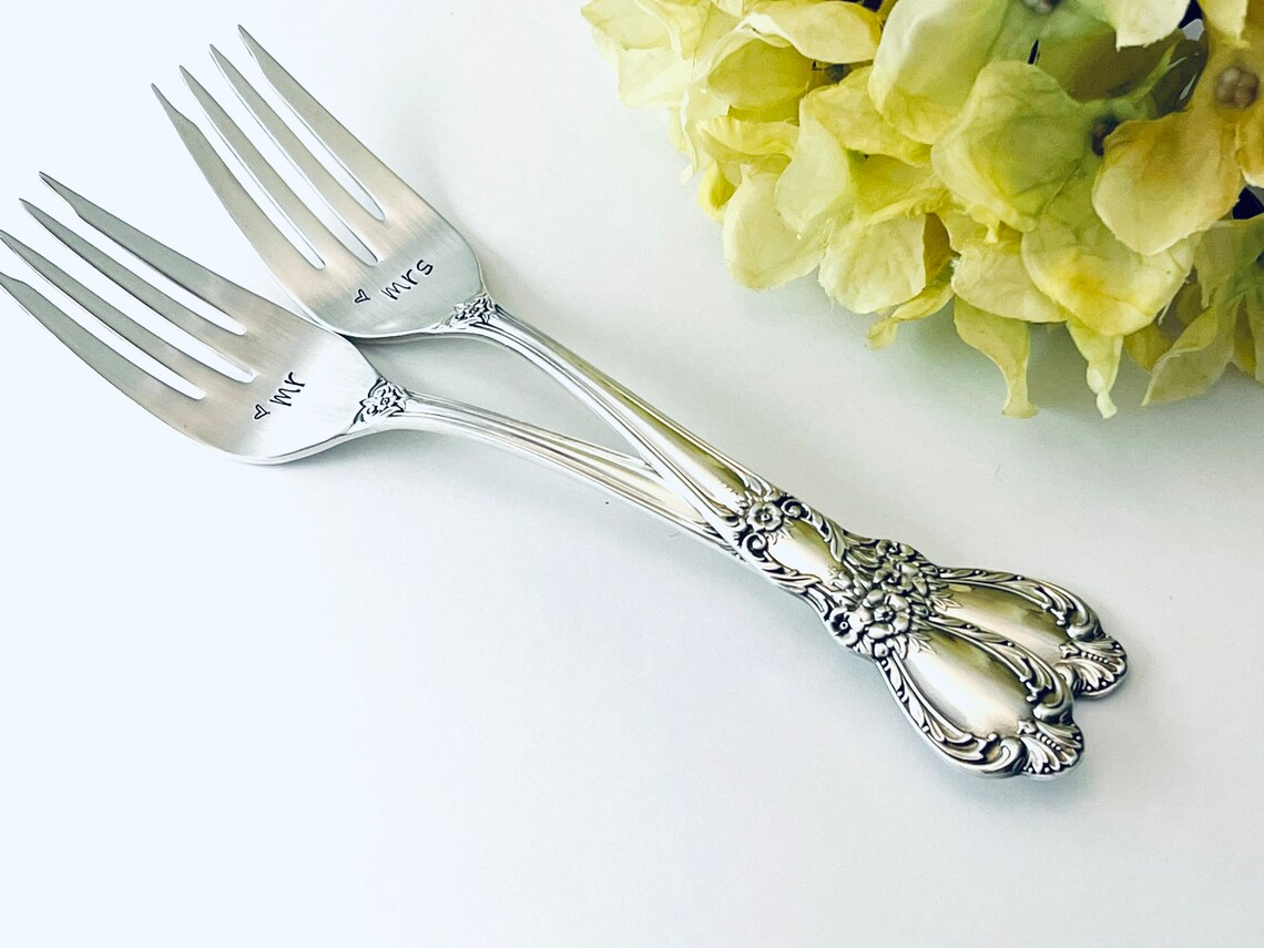 Custom Wedding Forks Vintage Hand Stamped Dessert Fork Set - Etsy