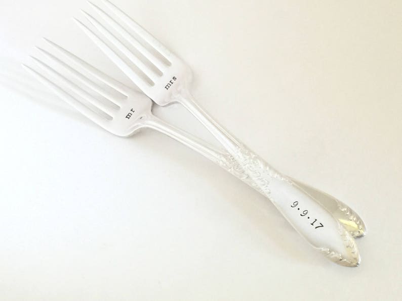 Custom wedding fork set Handstamped wedding date forks | Etsy
