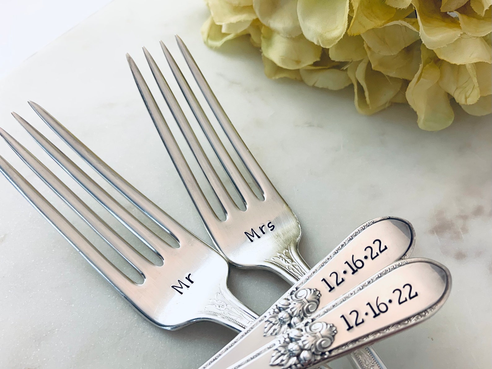 Custom Wedding Fork Set Handstamped Wedding Date Forks - Etsy