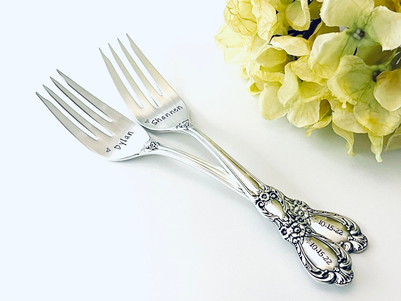 Custom Wedding Forks - Vintage Hand Stamped Dessert Fork Set - Wedding ...