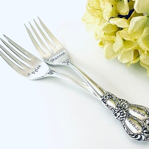 Custom Wedding Forks - Vintage Hand Stamped Dessert Fork Set - Wedding ...