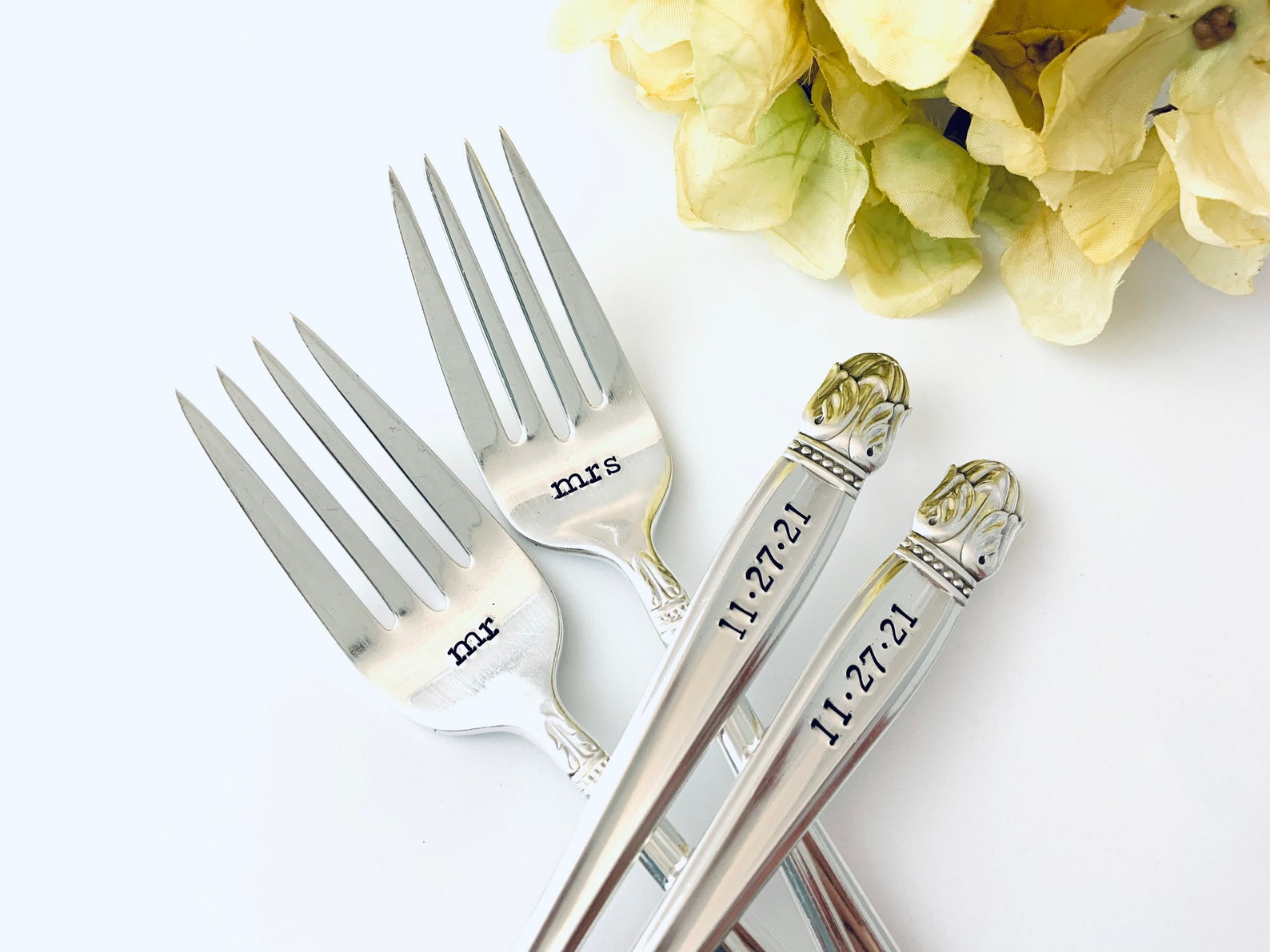 Mr & Mrs Wedding Forks Custom Wedding Date Fork Set Hand - Etsy